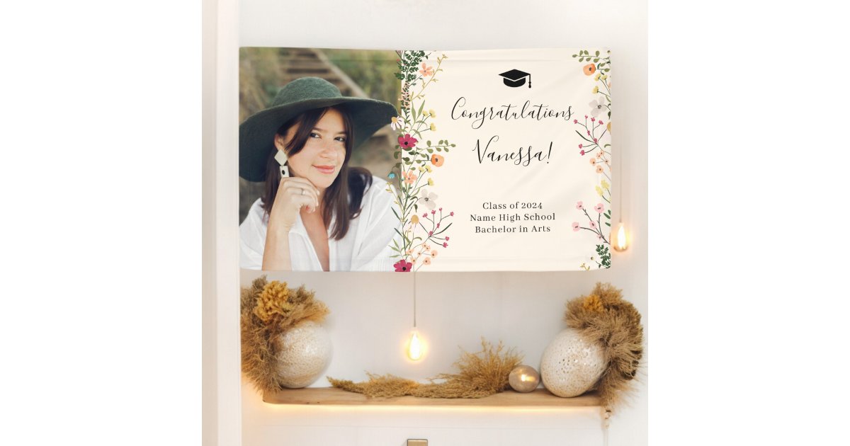Bohemian wildflowers congratulations graduation banner | Zazzle