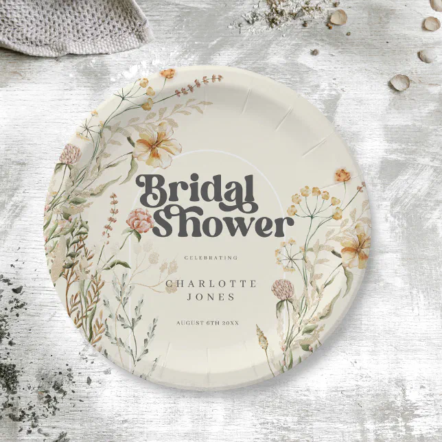 Bohemian Wildflowers Photo Arch Bridal Shower Paper Plates | Zazzle