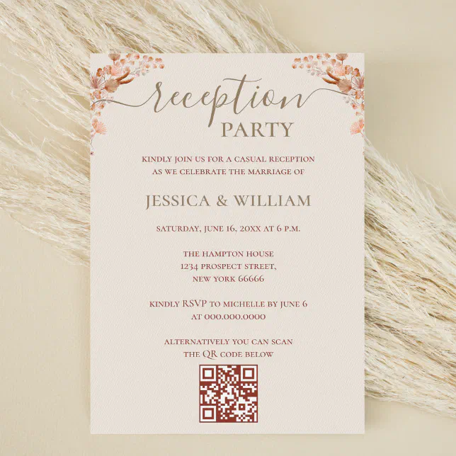 Bohemian With QR Code For Reception Party Invitation | Zazzle