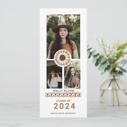 Boho 3 Photo Terracotta Graduation Announcement | Zazzle