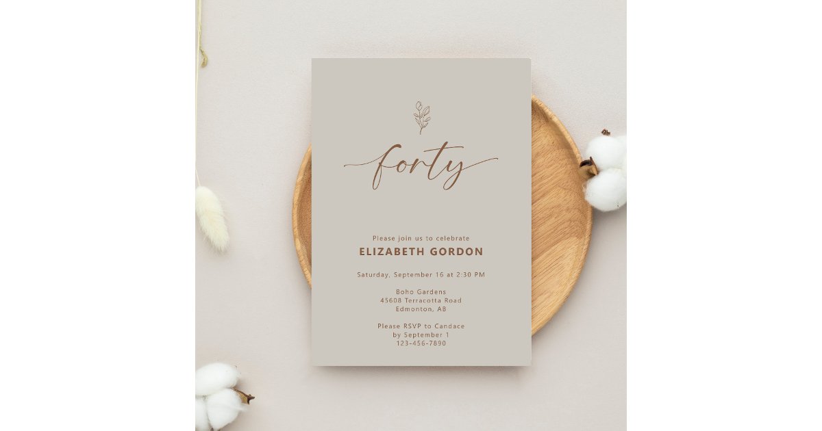 Boho 40th Birthday Terracotta Elegant Invitation | Zazzle