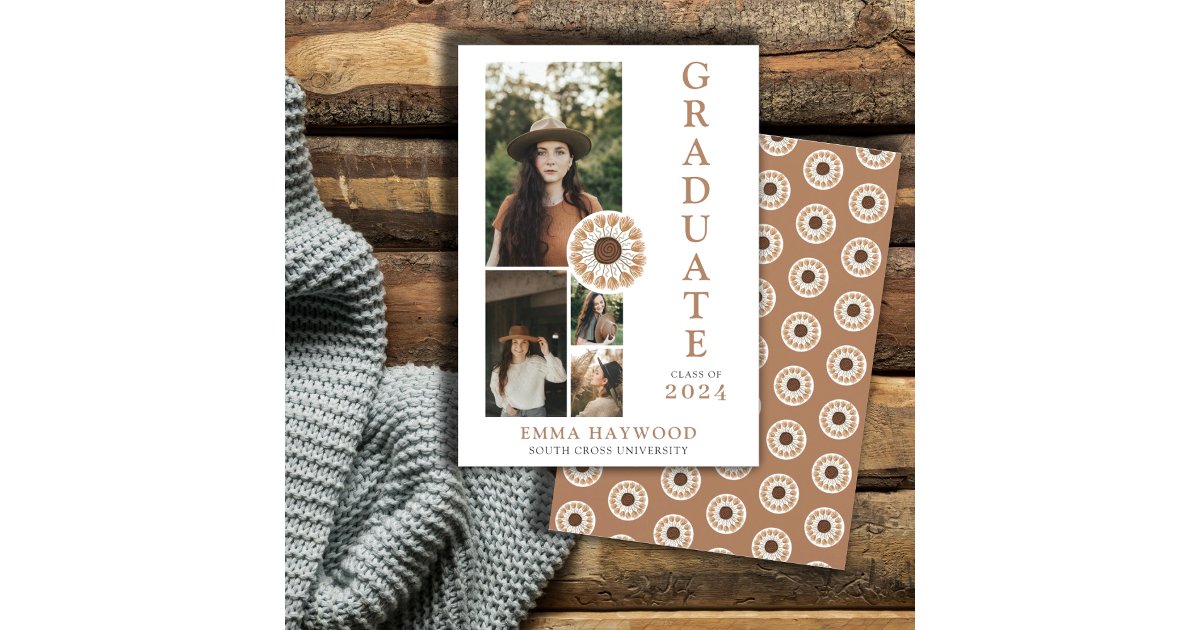 Boho 4 Photo Collage Graduation Invitation | Zazzle