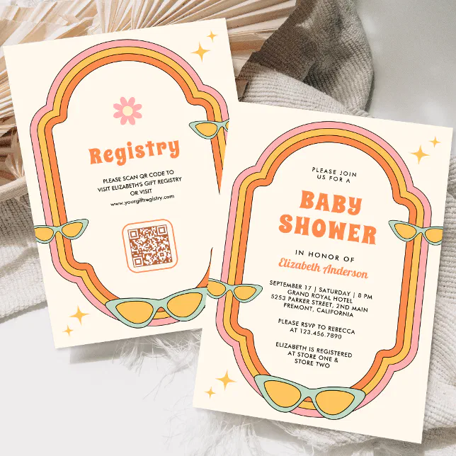 Boho 70s Retro Colorful Groovy Frame Baby Shower Invitation | Zazzle