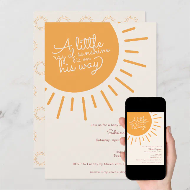 Boho A little ray of sunshine boy terra cotta Invi Invitation | Zazzle