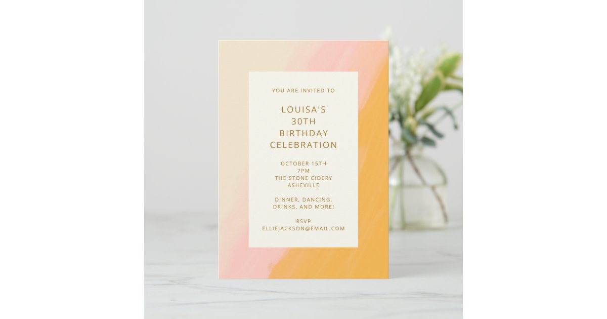 Boho Abstract Watercolor Pink Yellow 30th Birthday Invitation | Zazzle