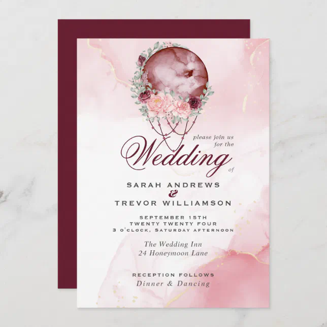 Boho All in One Wedding Pink Maroon Moon Invitatio Invitation | Zazzle