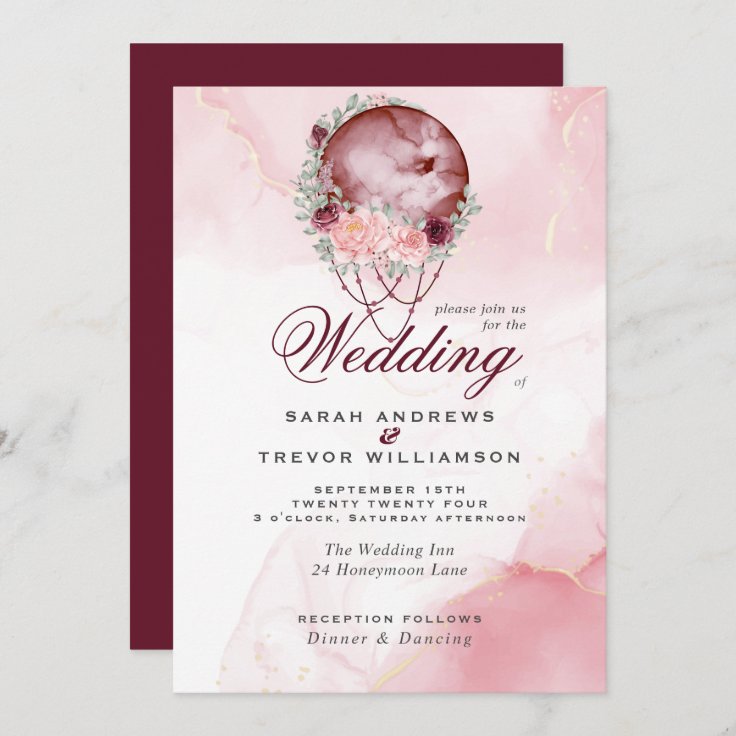 Boho All in One Wedding Pink Maroon Moon Invitatio Invitation | Zazzle