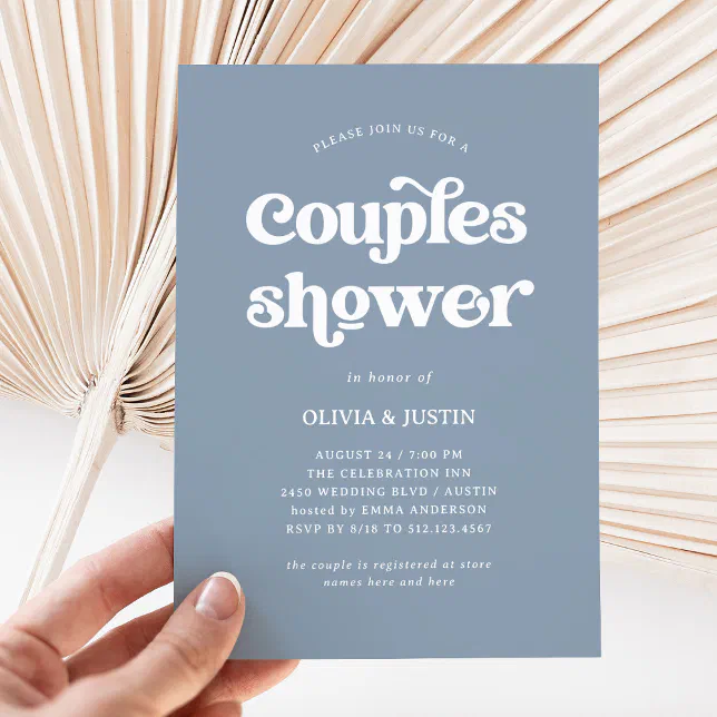 Boho and Retro Dusty Blue | Couples Shower Invitation | Zazzle