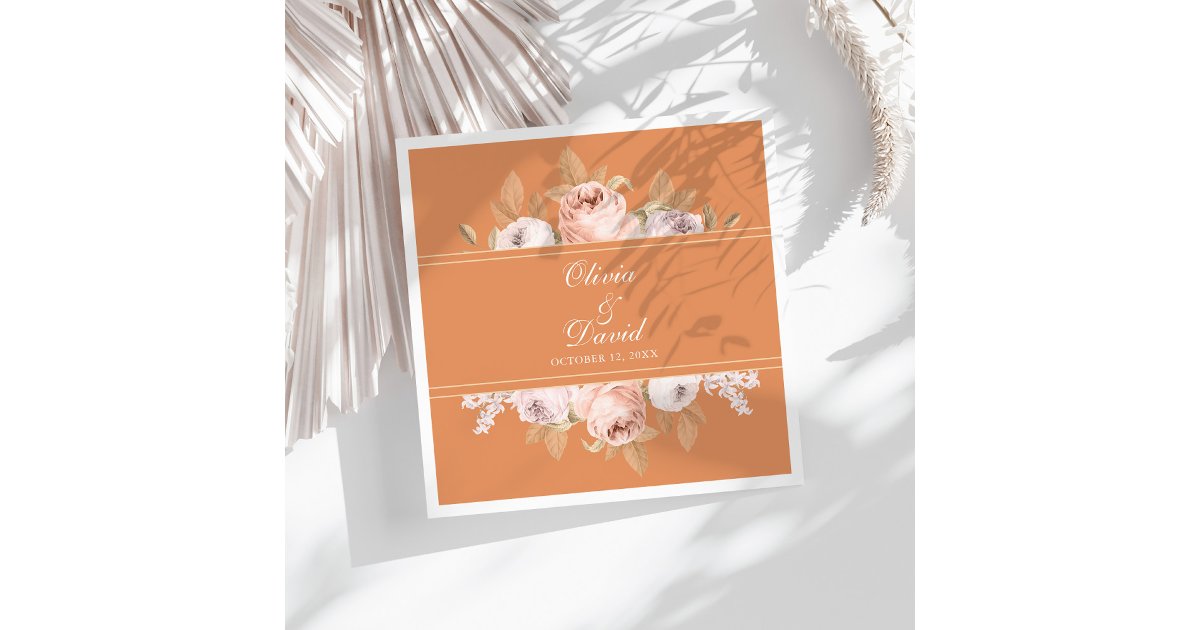 Boho Apricot Peonies Wedding Paper Dinner Napkins | Zazzle