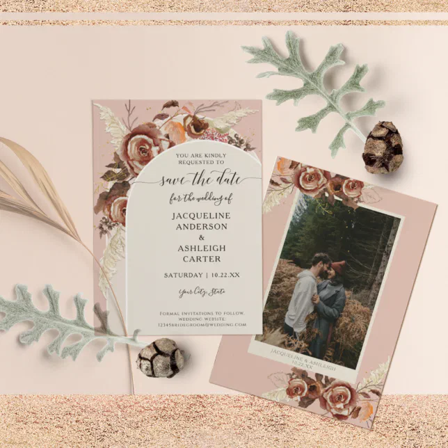 BOHO Arch BOHO Fall Floral Blush Pink Pampas Grass Save The Date | Zazzle
