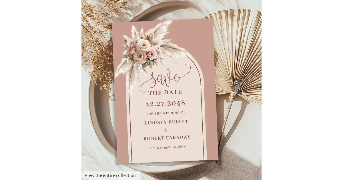 Boho Arch Dusty Pink Floral Save The Date Card | Zazzle
