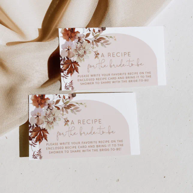 Boho arch fall bridal recipe enclosure card | Zazzle