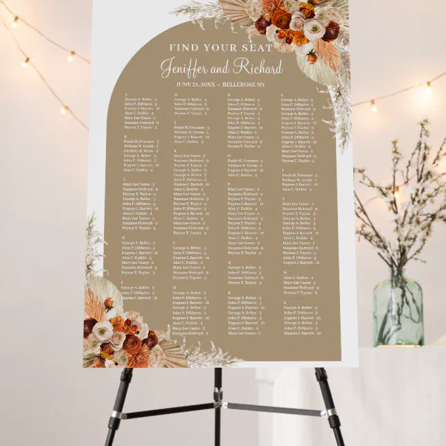 Boho arch tropical floral terracotta seating chart foam board | Zazzle