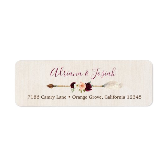 Boho Arrow Peach & Burgundy Rusic Floral Address Label | Zazzle.com