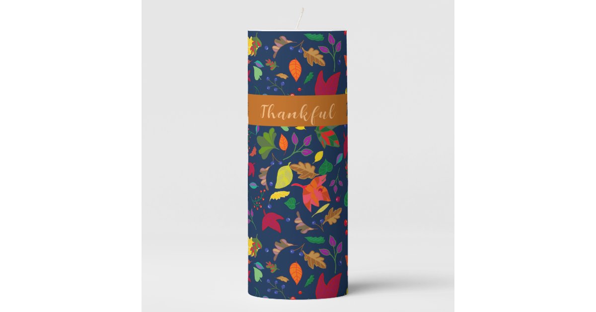 Boho Autumn Colorful Fall Leaves Custom Pillar Candle | Zazzle