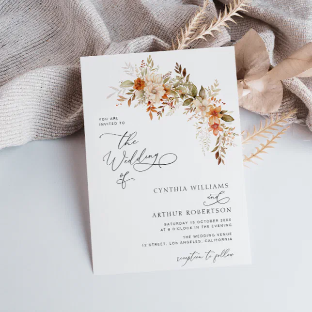 boho autumn fall florals wedding Invitation | Zazzle