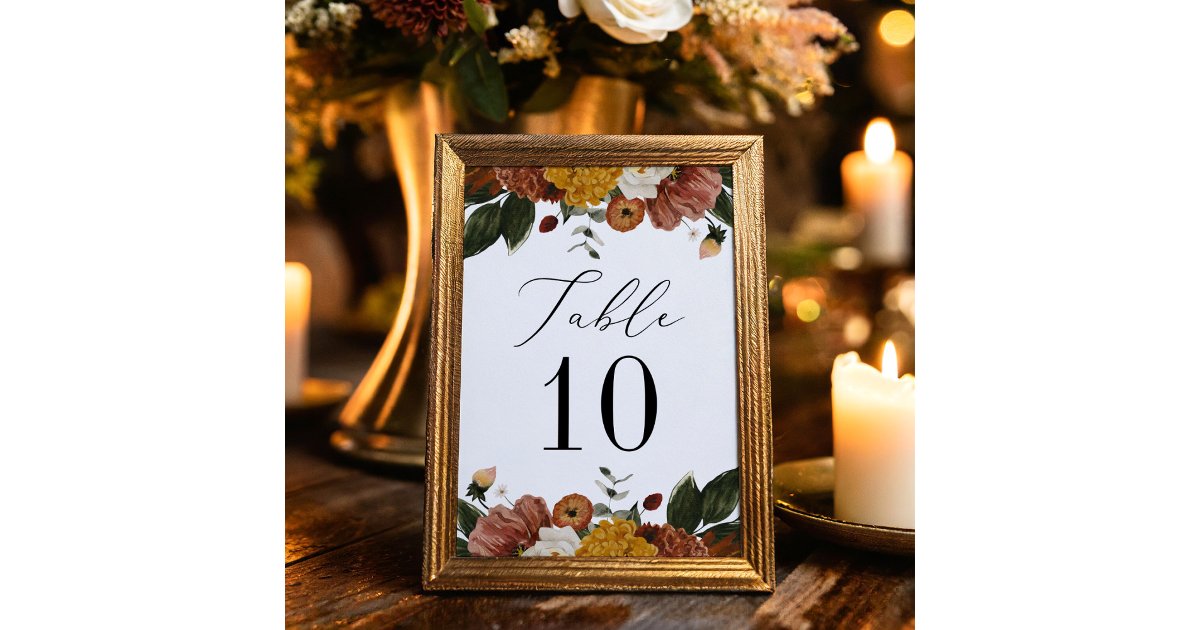 Boho Autumn Floral Wedding Table Number | Zazzle