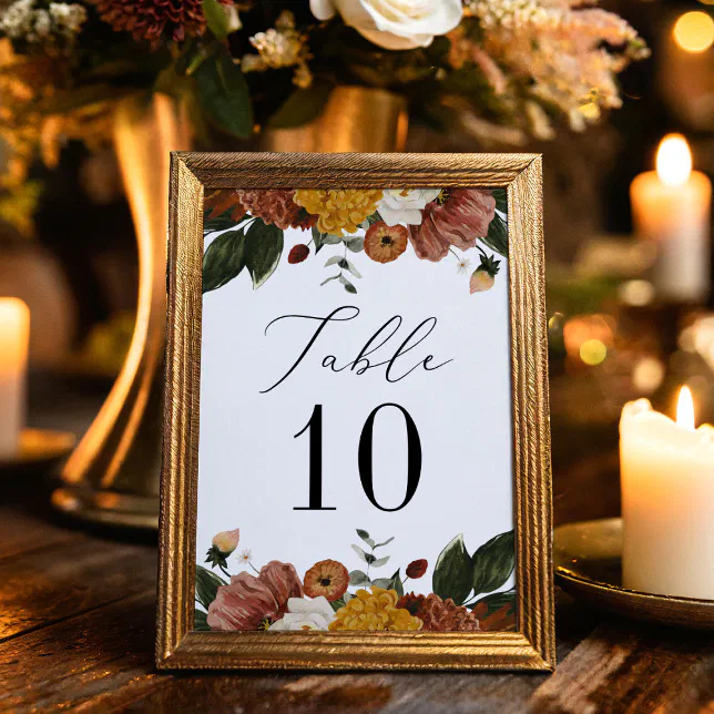 Boho Autumn Floral Wedding Table Number | Zazzle