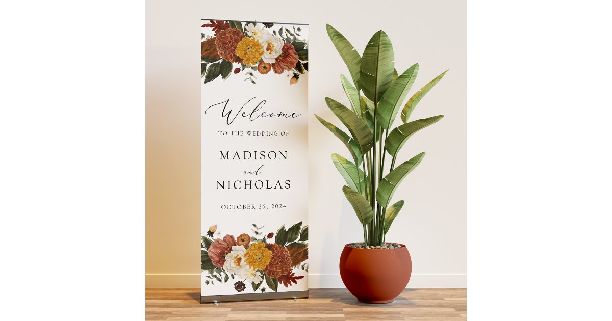 Boho Autumn Floral Wedding Welcome Retractable Banner | Zazzle