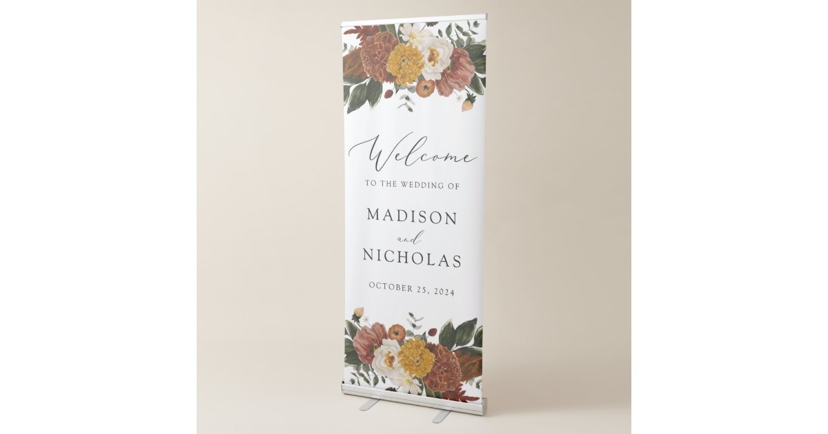 Boho Autumn Floral Wedding Welcome Retractable Banner | Zazzle