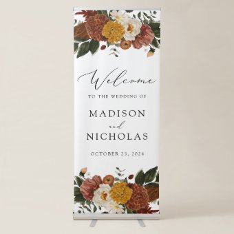 Boho Autumn Floral Wedding Welcome Retractable Banner | Zazzle
