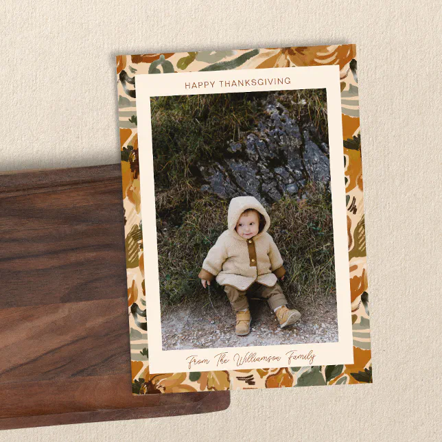 Boho Autumn Terracotta Floral Photo Thanksgiving Holiday Card | Zazzle