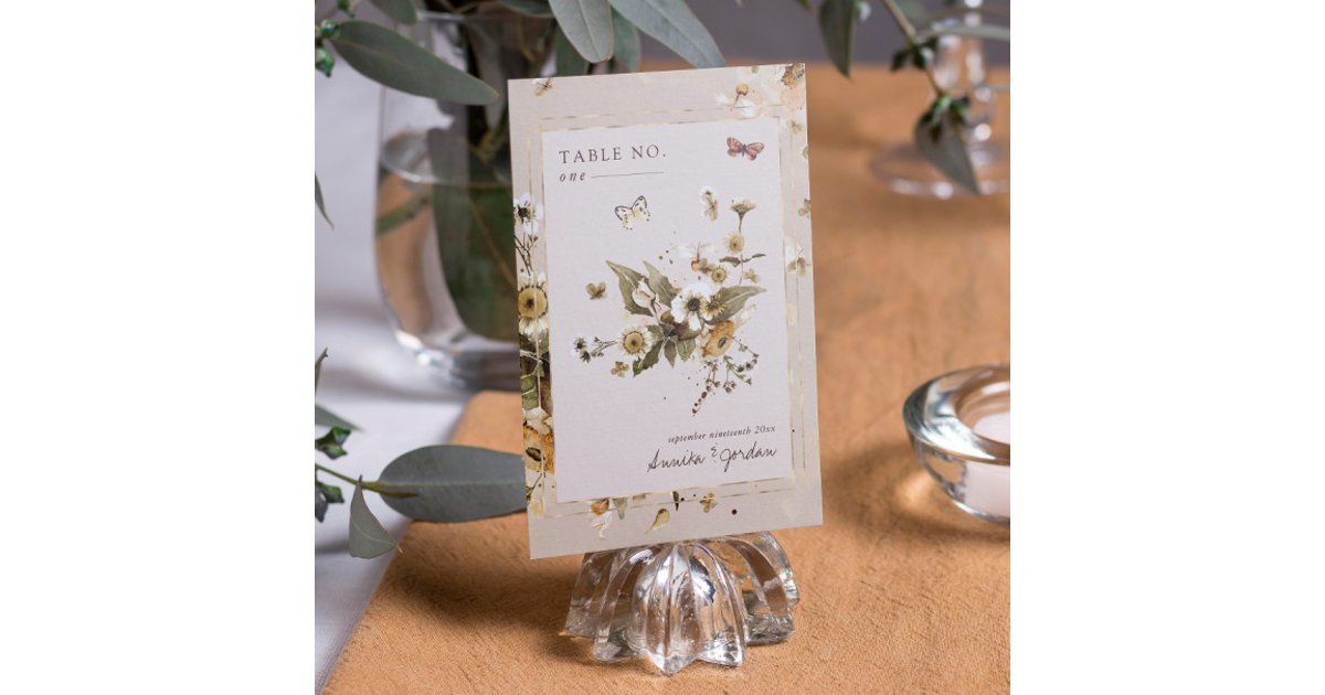 Boho Autumn Wildflowers | Wedding Table Number | Zazzle