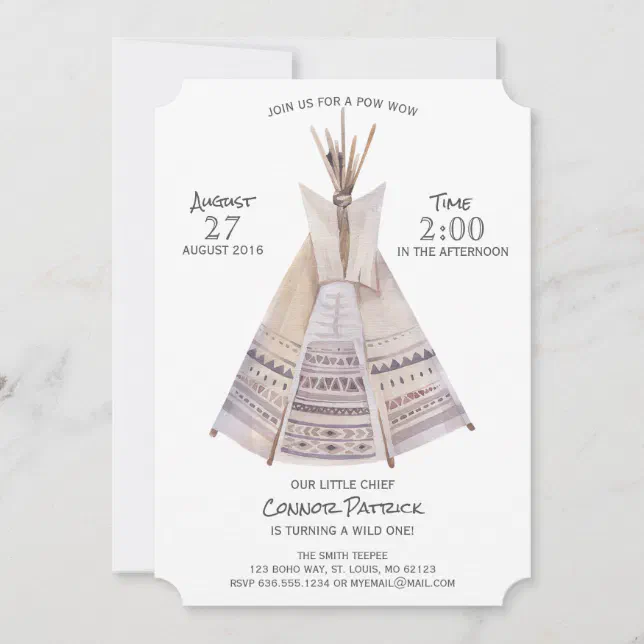 Boho Aztec Teepee First Birthday Invitation | Zazzle