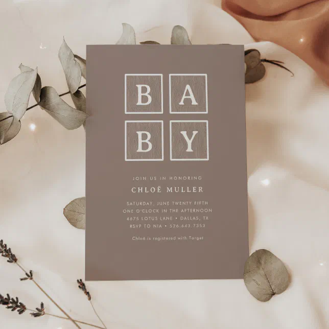 Boho Baby Blocks Neutral Modern Baby Shower | Invitation | Zazzle