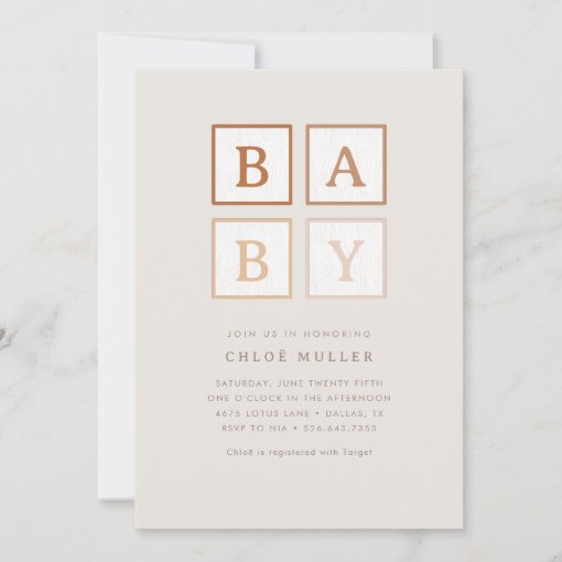 Boho Baby Blocks Simple Modern Terracotta | Invitation | Zazzle