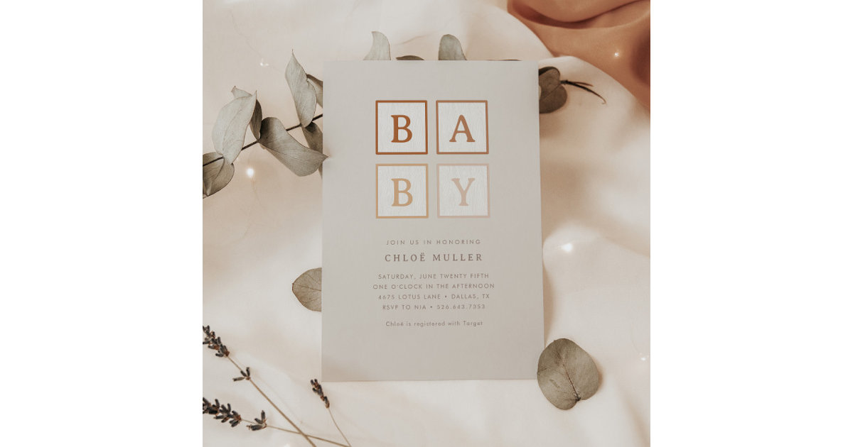 Boho Baby Blocks Simple Modern Terracotta | Invitation | Zazzle