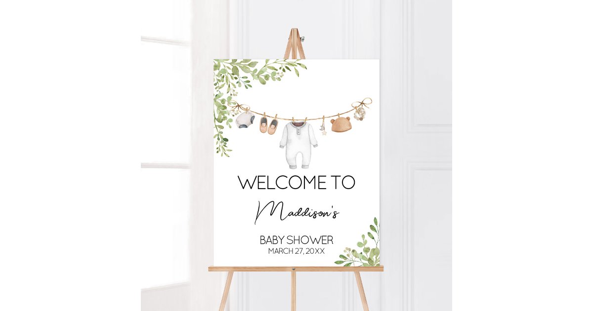 Boho Baby Clothes Baby Shower Welcome Poster | Zazzle