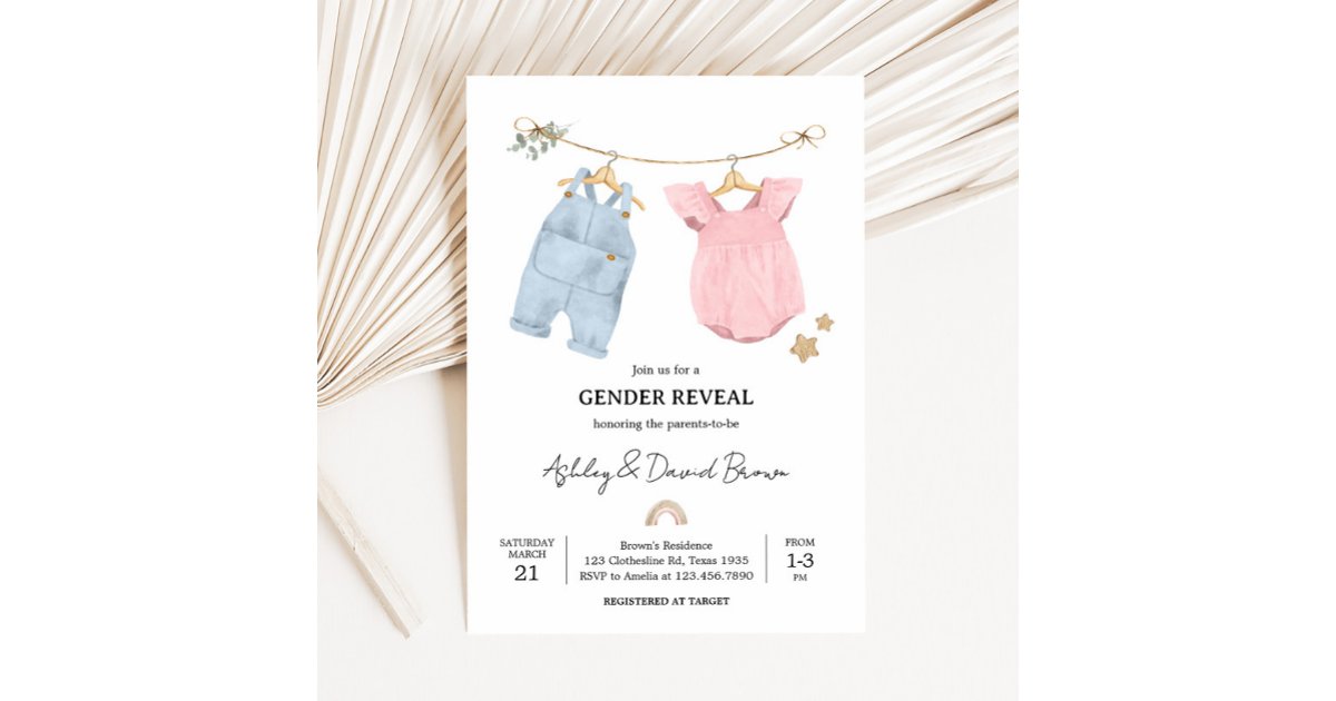 Boho Baby Clothes Gender Reveal Invitation | Zazzle