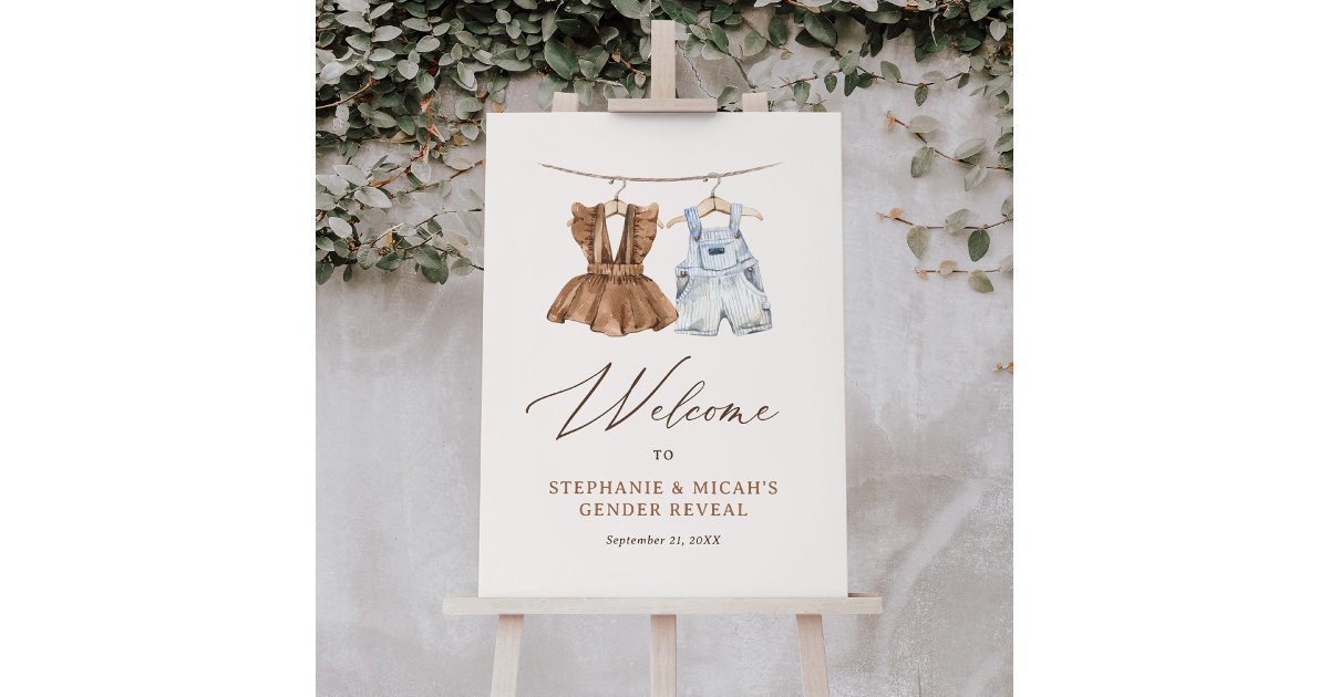Boho Baby Clothes Gender Reveal Welcome Sign | Zazzle