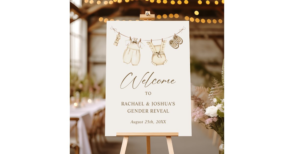 Boho Baby Clothes Gender Reveal Welcome Sign | Zazzle