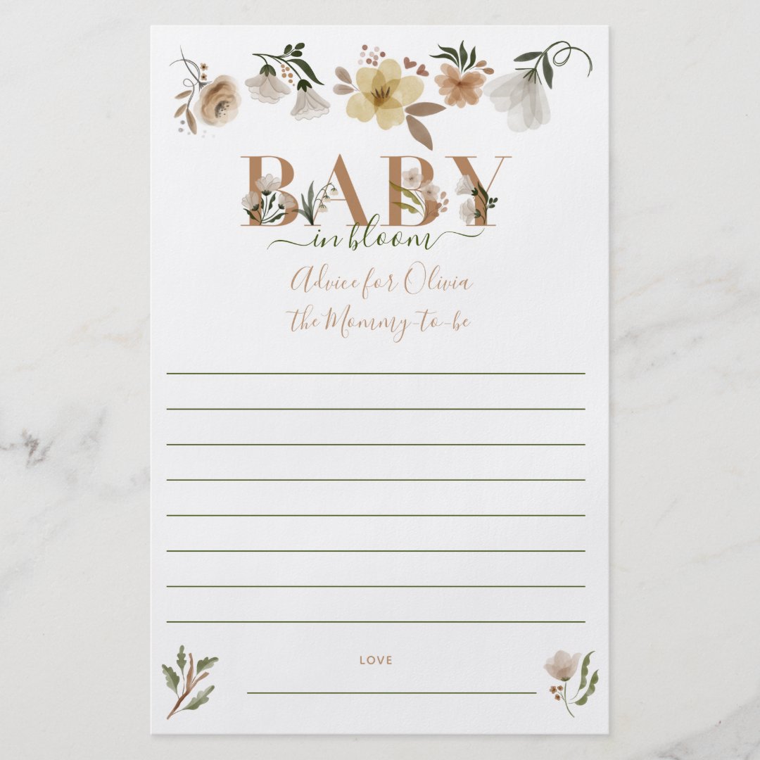 Boho Baby in Bloom Baby Shower Parent Advice Flyer | Zazzle