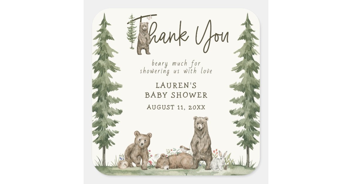 Boho Baby Shower We Can Bearly Wait Thank You Square Sticker | Zazzle