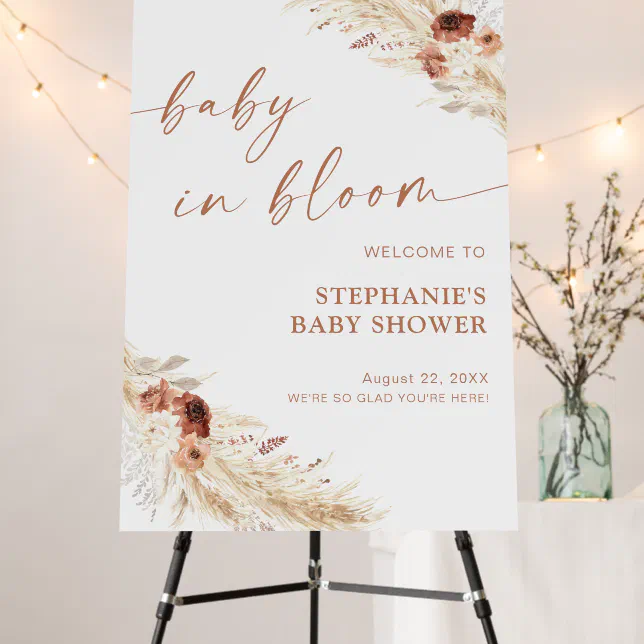Boho Baby Shower Welcome Sign | Baby in Bloom | Zazzle