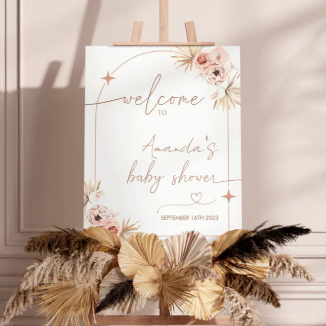 Boho Baby Shower Welcome Sign, Modern Pampas Grass Poster | Zazzle
