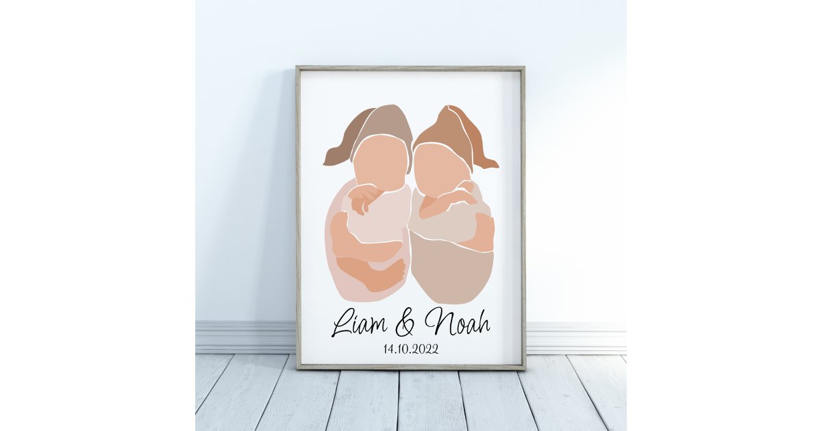 Boho Baby Twin Boys Name Nursery Poster | Zazzle