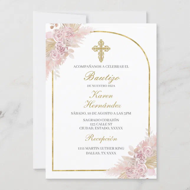 Boho Baptism Spanish Invitation | Zazzle