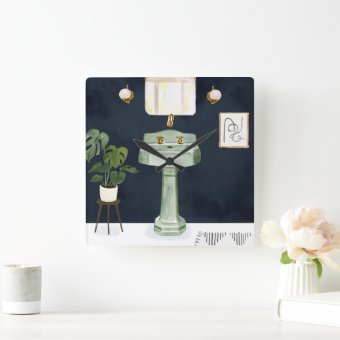 Boho Bath Sinks II Square Wall Clock | Zazzle