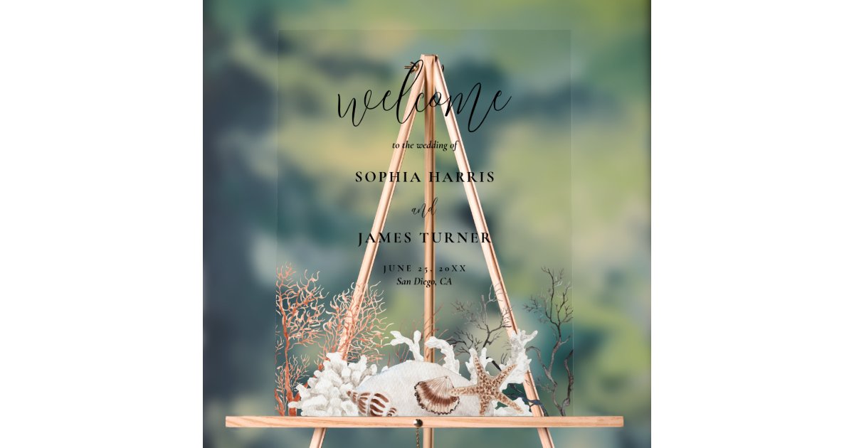 Boho Beach Coral Reef Wedding Welcome Acrylic Sign | Zazzle