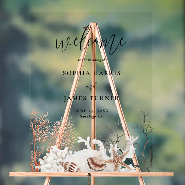 Boho Beach Coral Reef Wedding Welcome Acrylic Sign | Zazzle