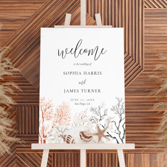 Boho Beach Coral Reef Wedding Welcome Sign | Zazzle