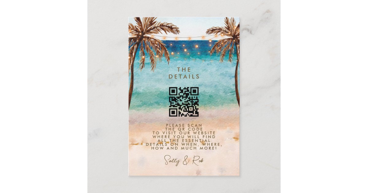 boho beach QR code wedding information card | Zazzle