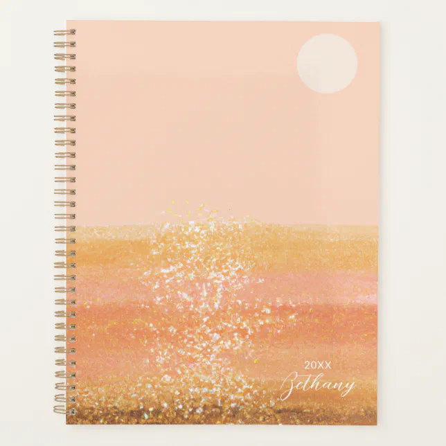 Boho Beach Scene Sunset Over Ocean Watercolor Planner | Zazzle