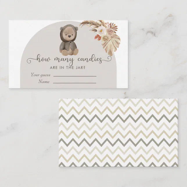 Boho Bear Baby Shower Guess How Many Candies Enclosure Card | Zazzle