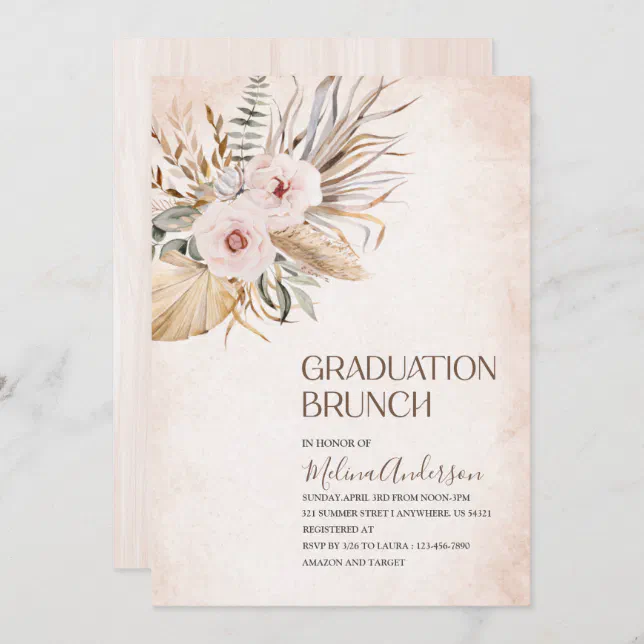 Boho Beige Flowesr watercolor graduation brunch Invitation | Zazzle