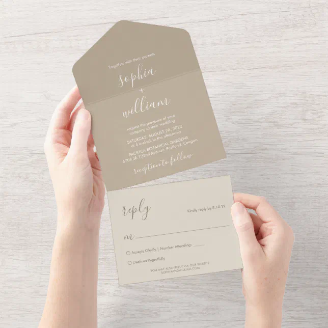 Boho Beige Wedding All In One Invitation | Zazzle
